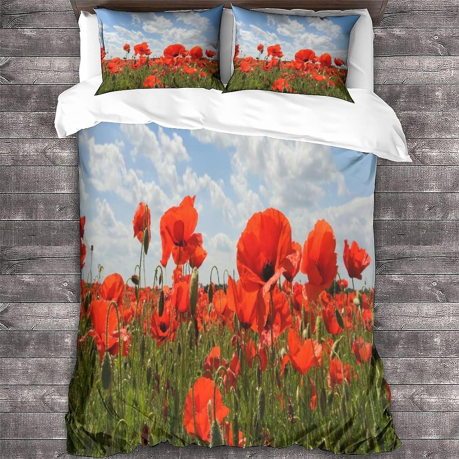 Poppy Duvet Cover Set 3D Bedding Set botanical Print Comforter Cover ...