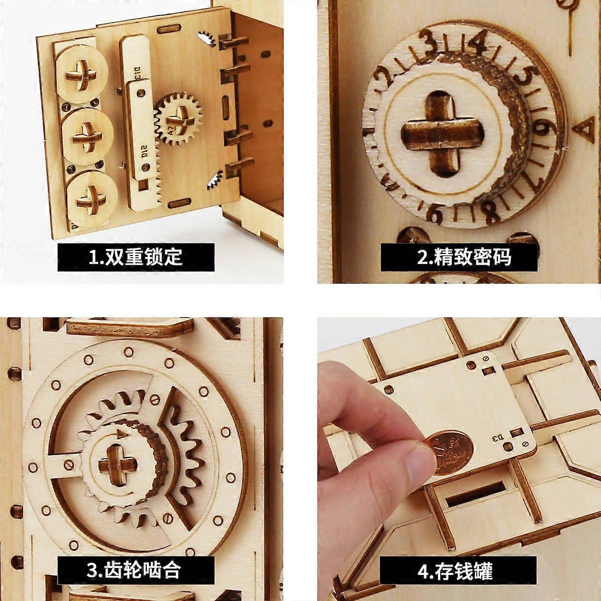 Wooden Building Blocks Safe Box Treasure 3D Wooden Model Locker Kit DIY ...