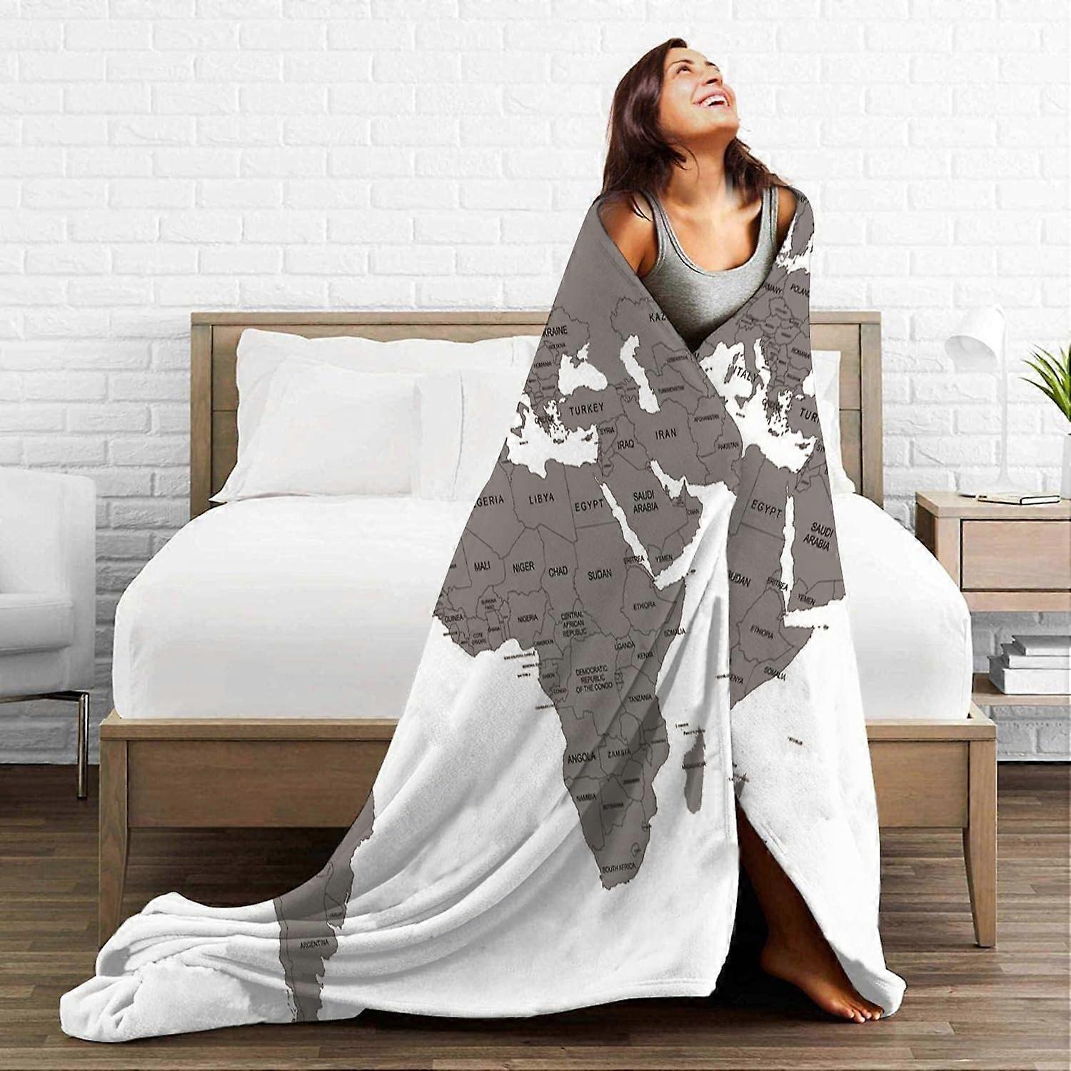 flannel Blankets,Outline Gray Grey Earth World Map On Geography White Global Black Flat Globe ...