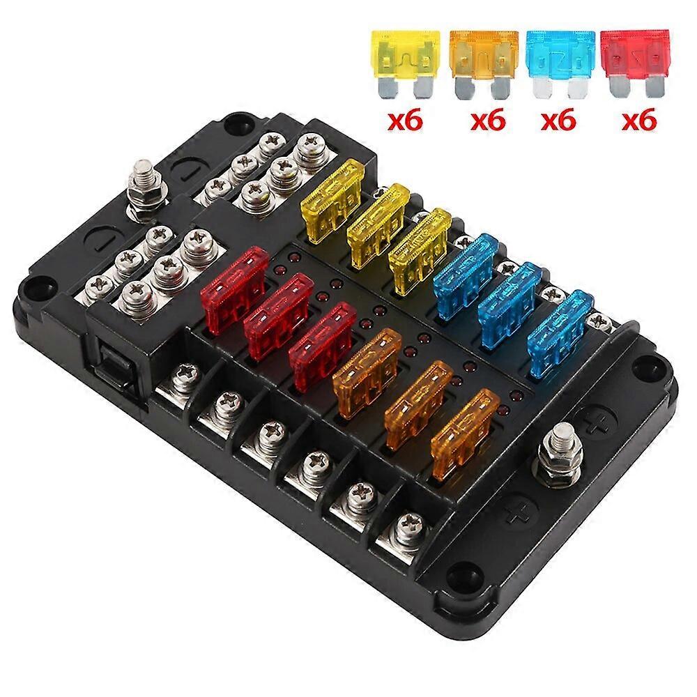 12 Ways Blade Fuse Block DC 12-24V 100A LED Indicator Light Fuse Box ...
