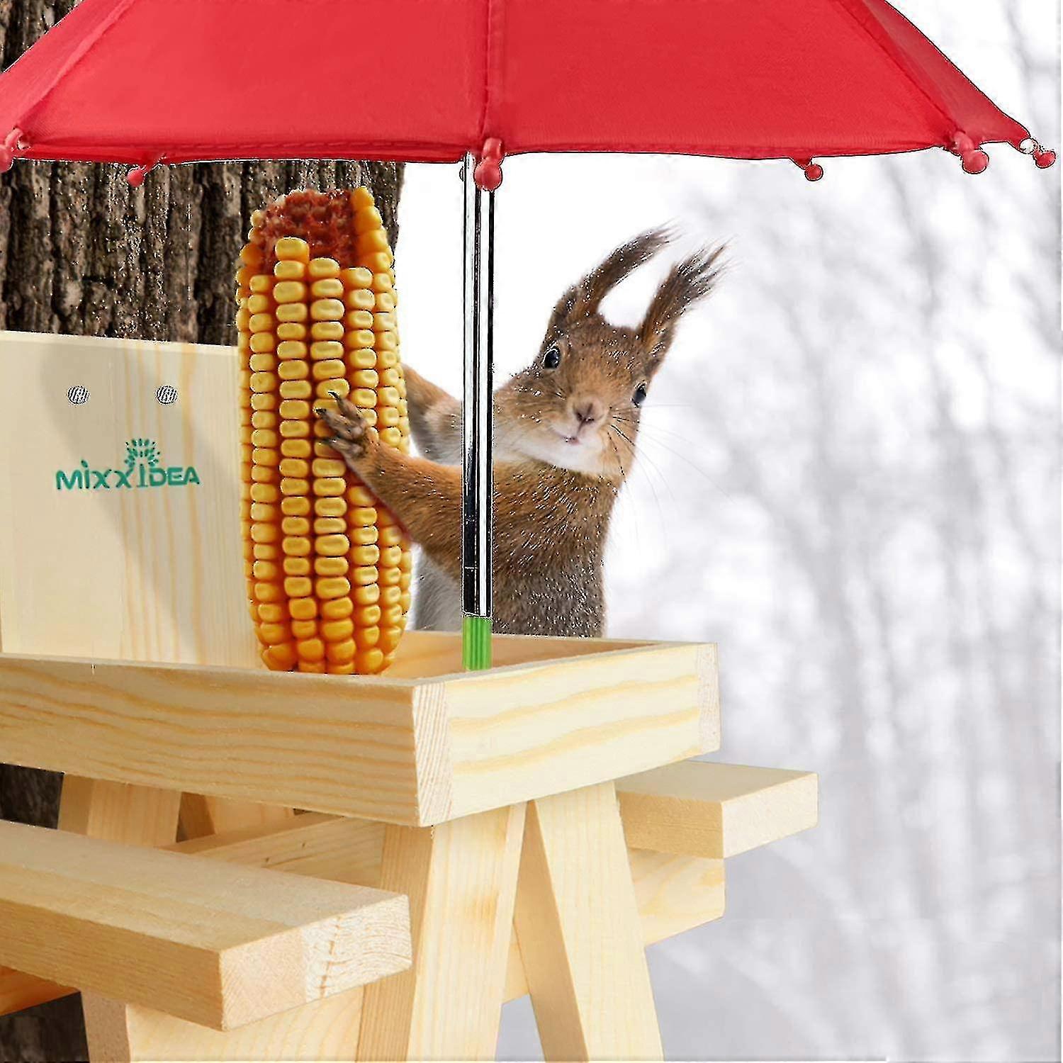 Squirrel Feeder Table With Umbrella, Wooden Squirrel Picnic Table ...