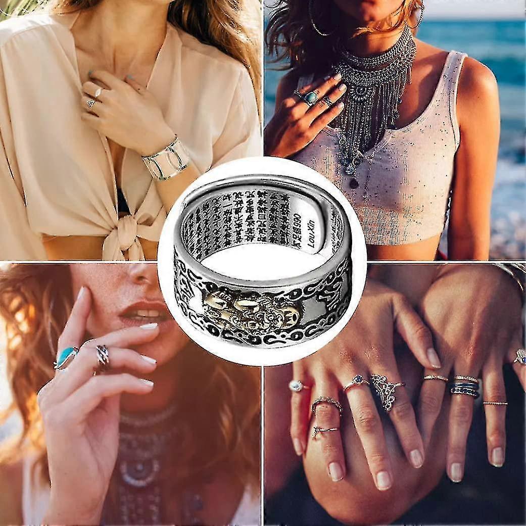 Feng Shui Ring Adjustable Pixiu Amulet Lucky Ring Mantra Protection Wealth Ring For Women Men ...