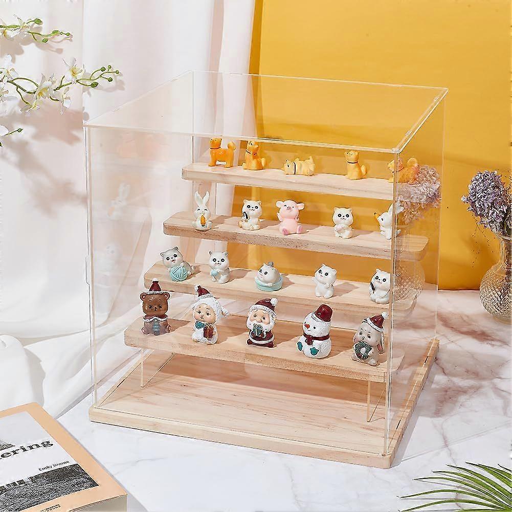 4-Tier Clear Display Case Acrylic Box Wooden Riser Display Stands with ...