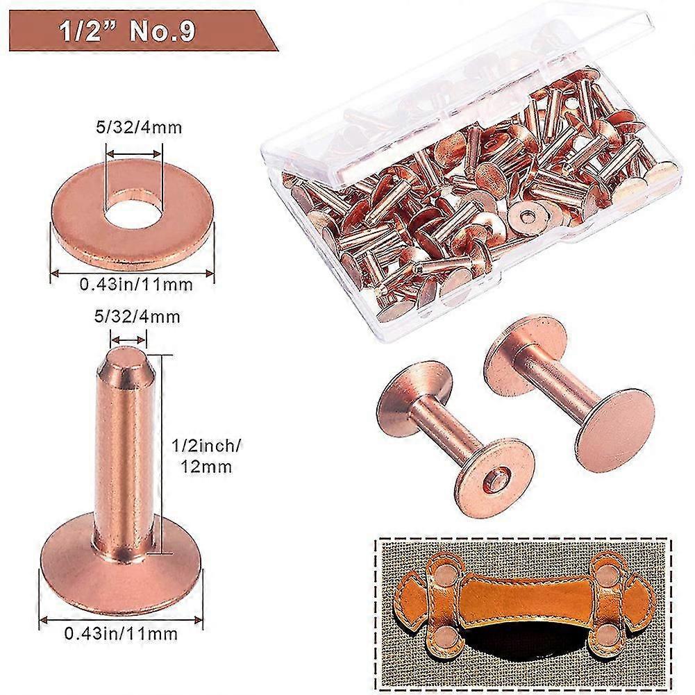 50 Sets Copper Rivets and Burrs, Copper Rivets for Leather for Belts ...