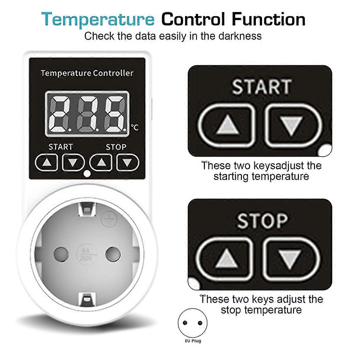 2pack Thermostat Socket with Sensor, Digital Temperature Controller ...