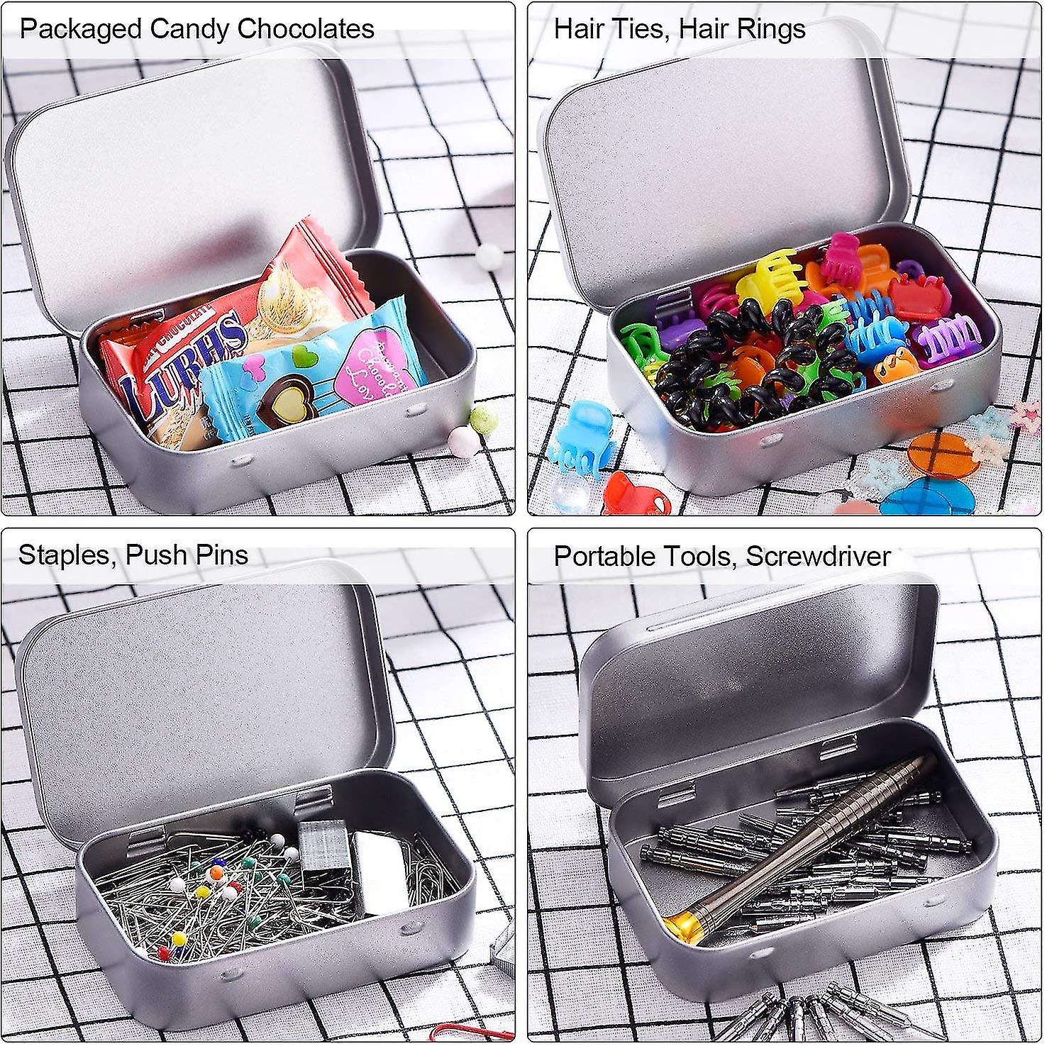 Set Of 3 Empty Hinged Silver Metal Rectangular Boxes Storage Boxes Mini ...