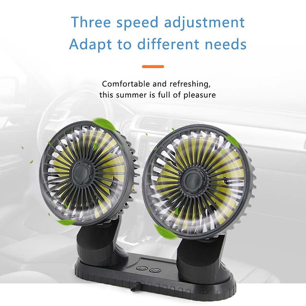 Car Portable Cooling Fan Rotating Mini Dual Head Electric Fan with 3 ...