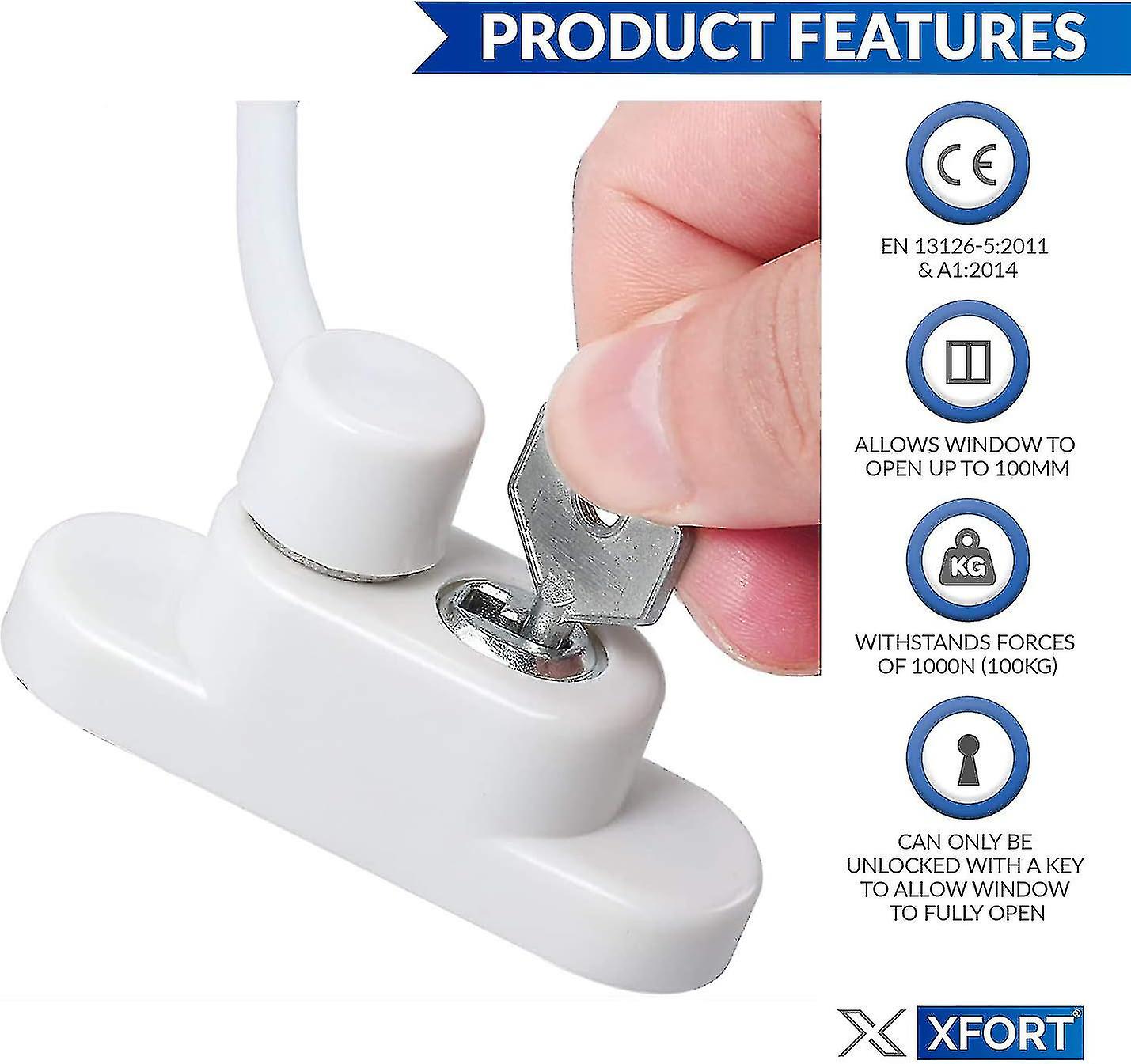 White Lockable Window Restrictor With Key, 20cm Cable Restricts Windows ...