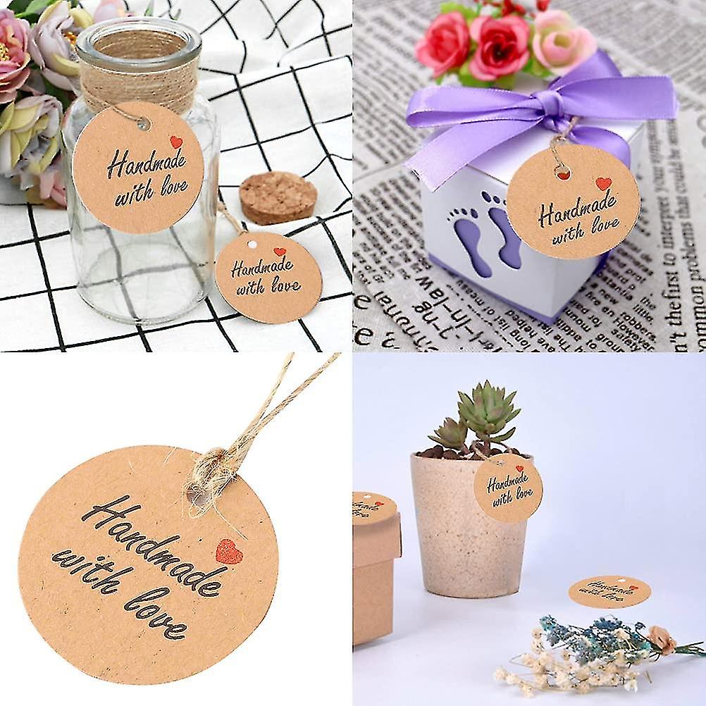 100pcs Gift Tags, Handmade With Love Tags Kraft Paper Round Gift Tags ...