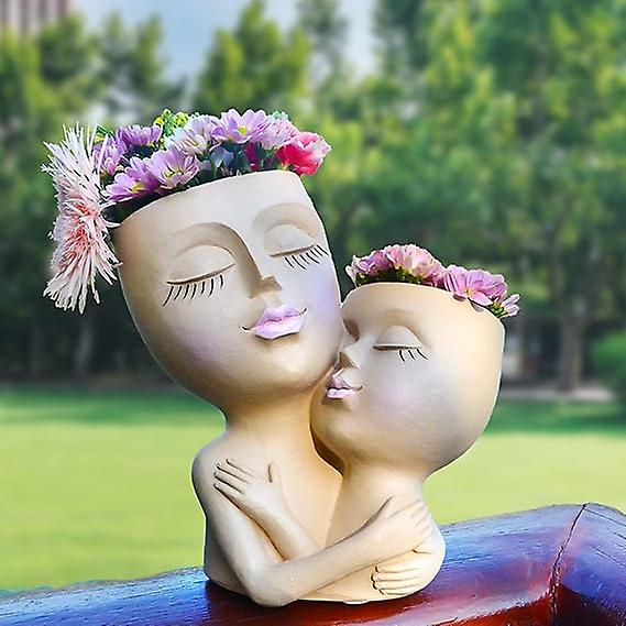 New Cute Lady Face Plant Pots Double Flower Pots In One Resin Head ...