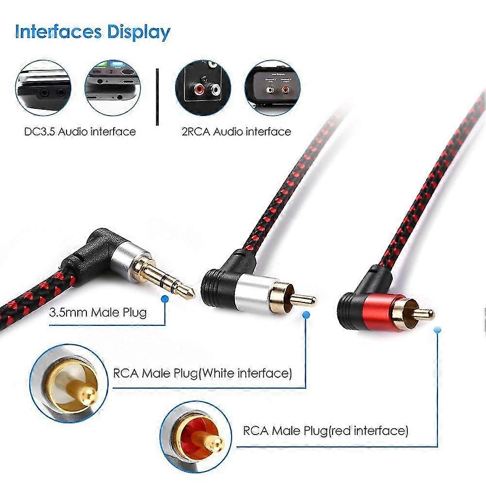 90 Degree 3.5mm Male To 2 Rca Male Cable Right Angle Stereo Aux Y ...