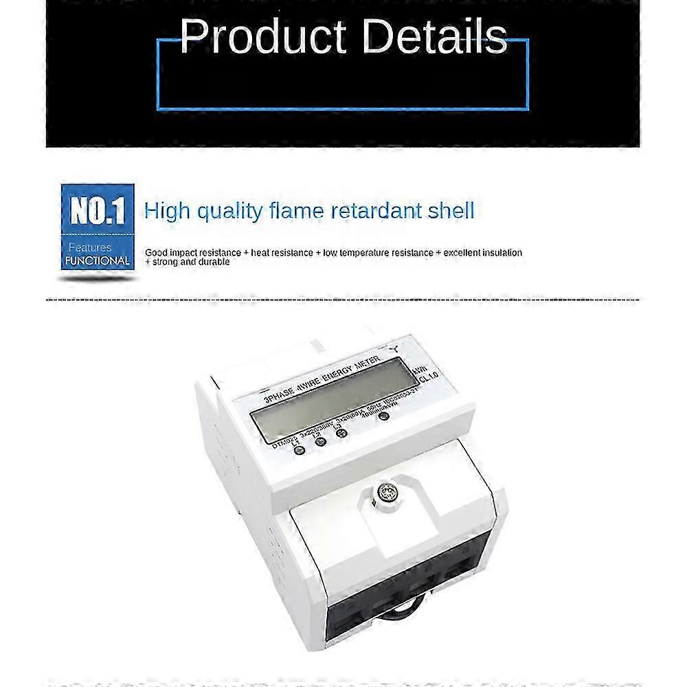 Din Rail 3 Phase 4 Wire Electronic Watt KWh 5-80A 380V LCD Backlight Energy Meter | Fruugo UK