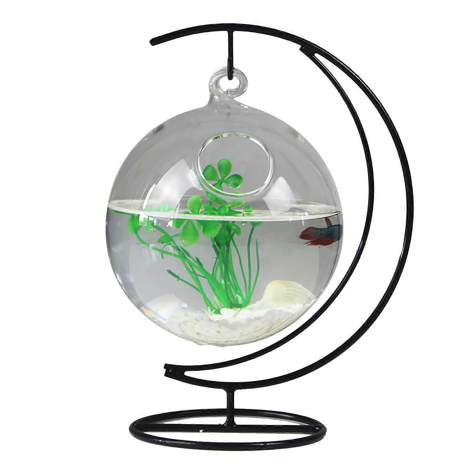 2023 NEW Desk Glass Hanging Fish Bowl Tank with Stand Fish Homes Small ...