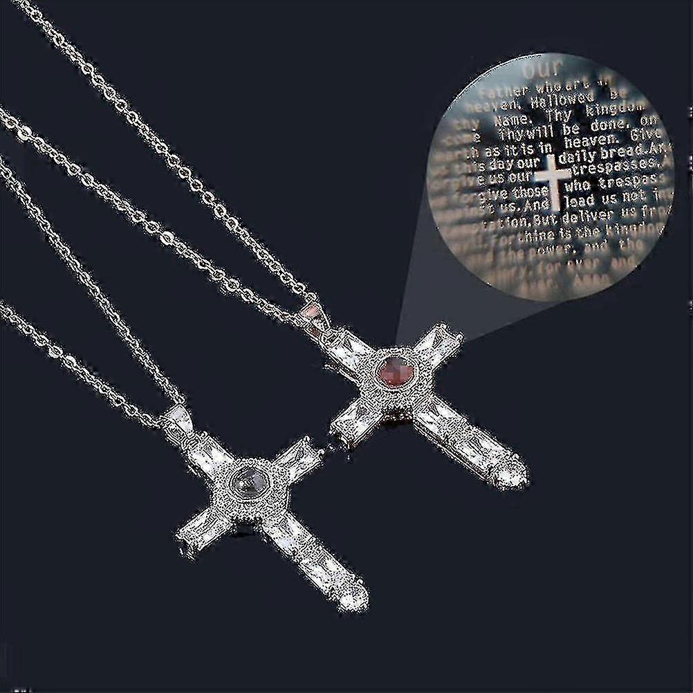 2pcs Cross Projection Necklace Choker Crystal Cross Lord's Prayer Cross ...
