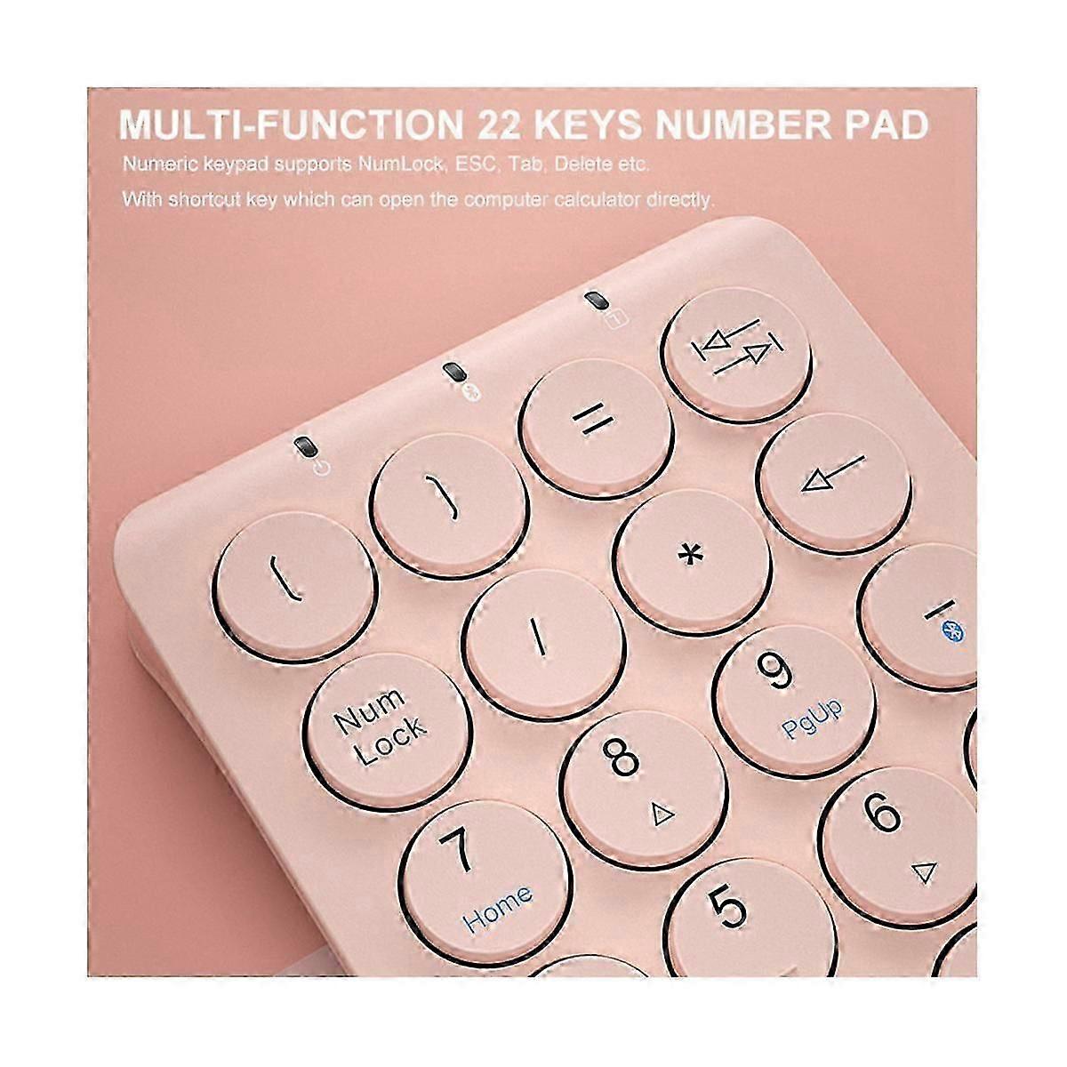 Wireless Number Pad Bluetooth Numeric Keypad Round Keycaps Numpad 22 Keys Rechargeable Number ...