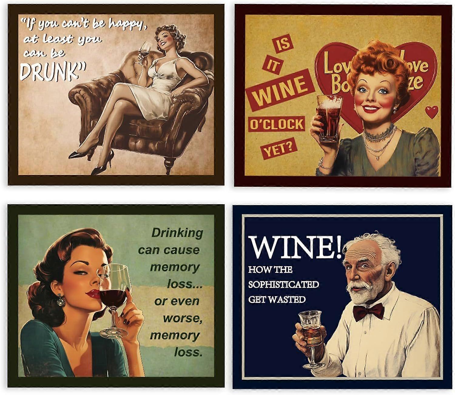 Wine Labels for Bottles 10 Sets of 4 Styles Labels Funny Retro Vintage ...
