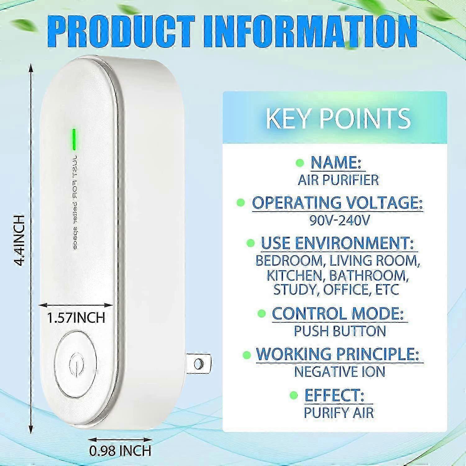 3-Pack Plug-In Air Purifier Portable Negative Ion Generator Filterless ...