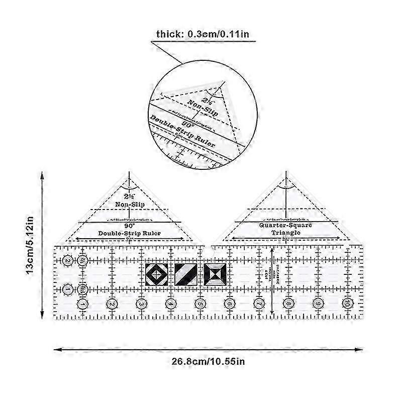 Double Strip Quilt Ruler, 10 Inch Acrylic Quilting Triangle Rulers, Non ...