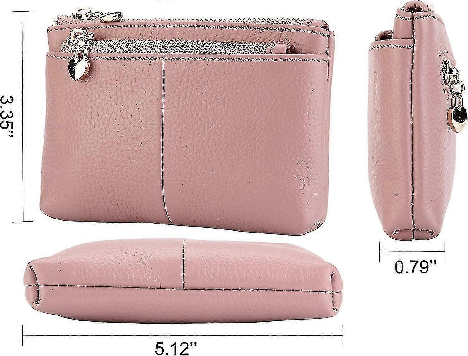 Women Genuine Leather Zip Mini Coin Purse With Key Ring Triple Zipper ...