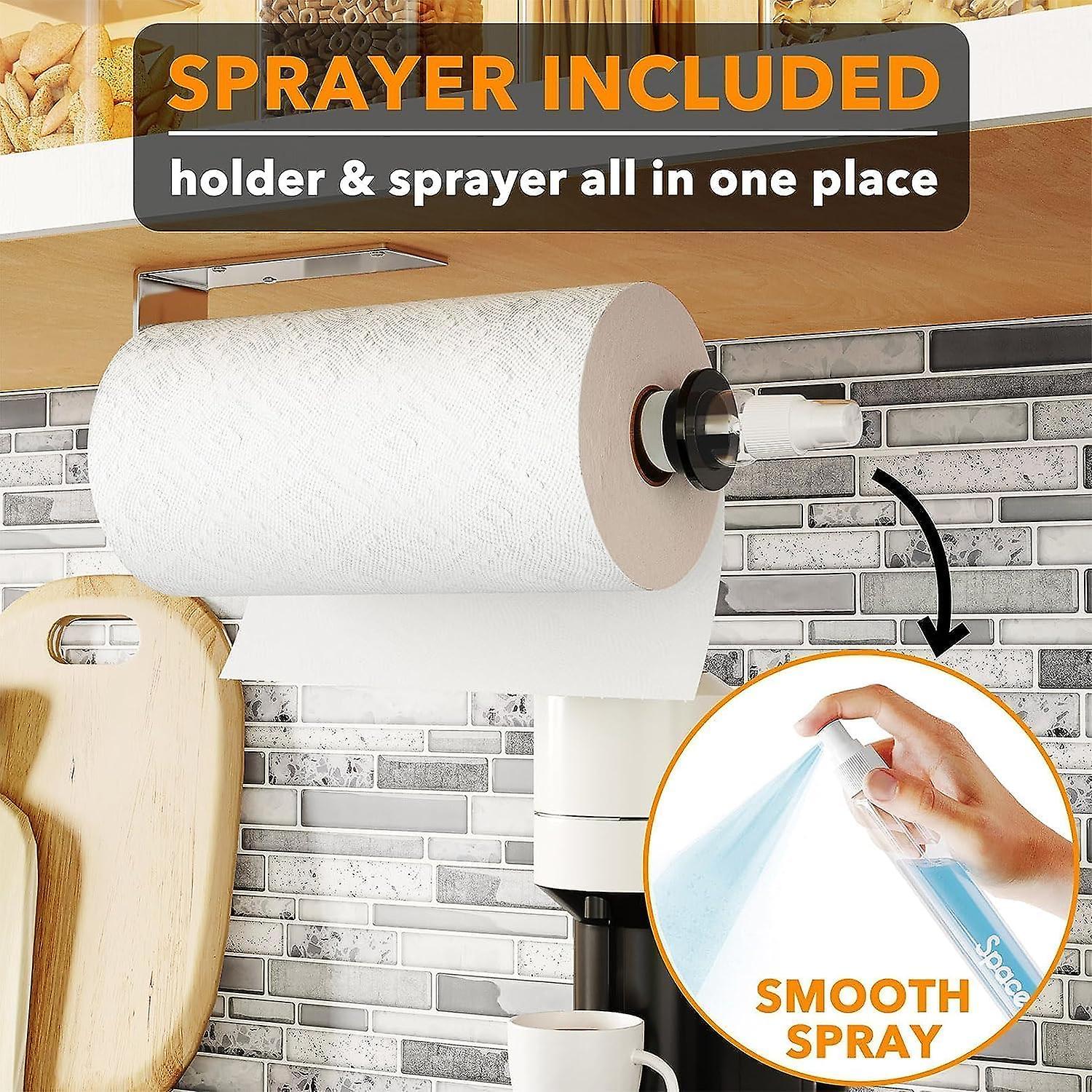 All Stainless Steel Paper Towel Holder with Spray Bottle, Wall Mounted ...