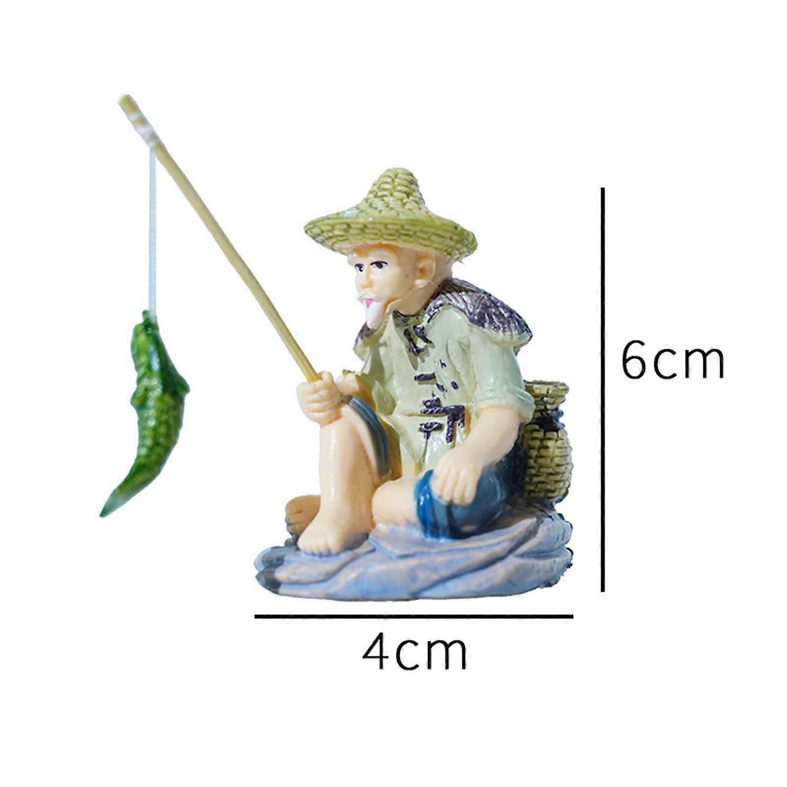Fish Tank Sitting Fishing Figurine Sandstone Fisherman Statue Miniature ...