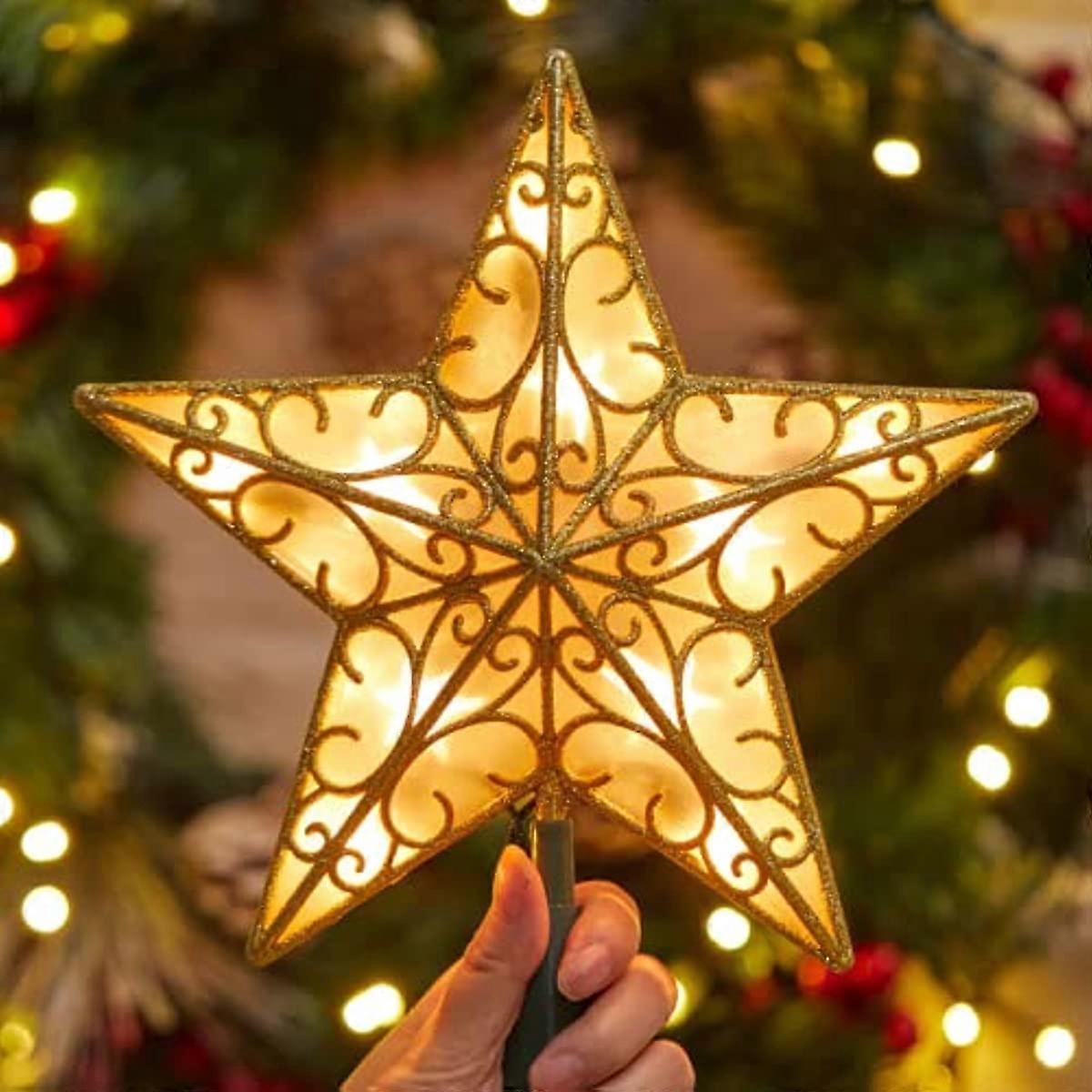 Christmas Star Tree Topper Plug in Gold Glittered 3D Star Tree Topper ...