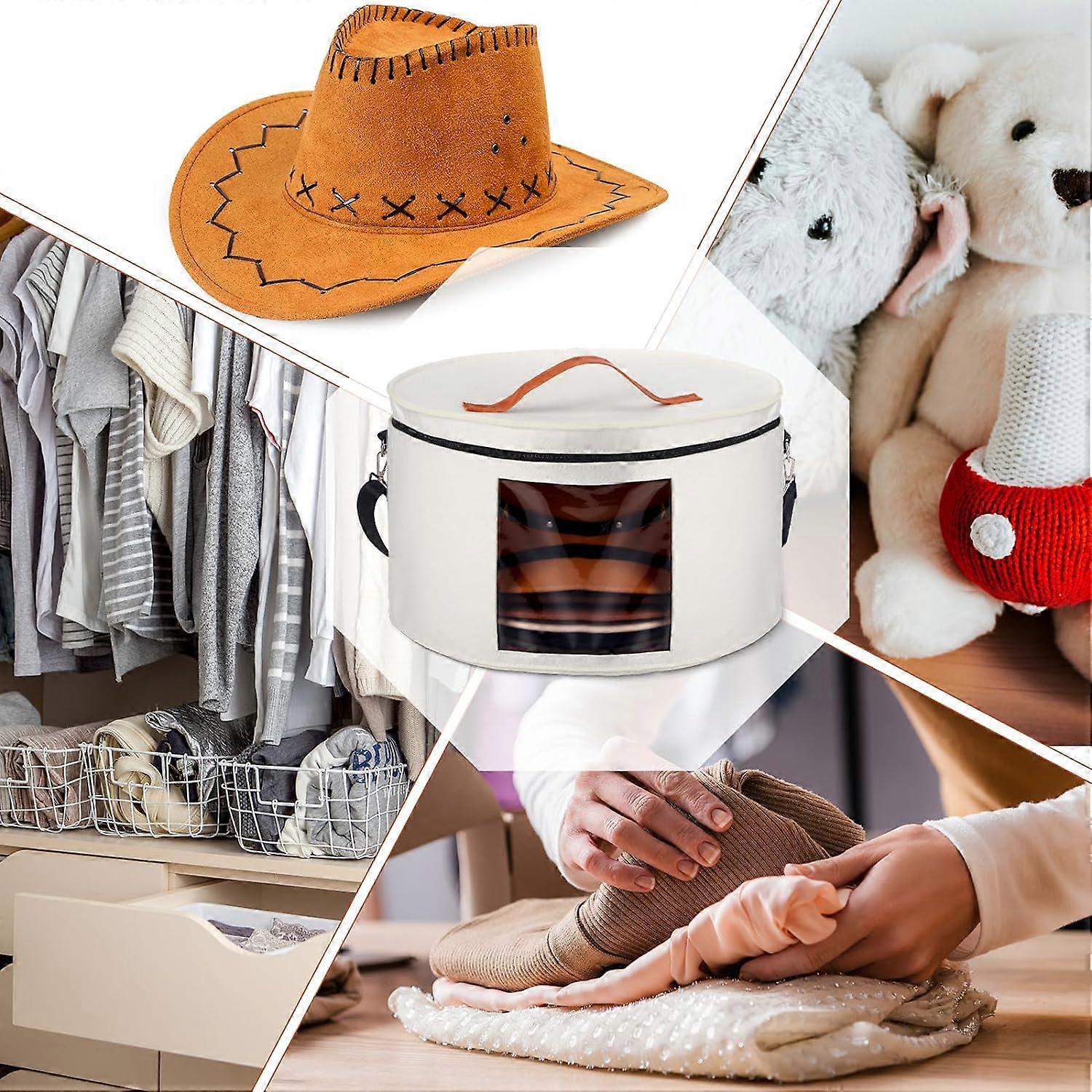 4 Pack Large Round Foldable Felt Hat Box for Women Storage 17 x 10 Inch ...