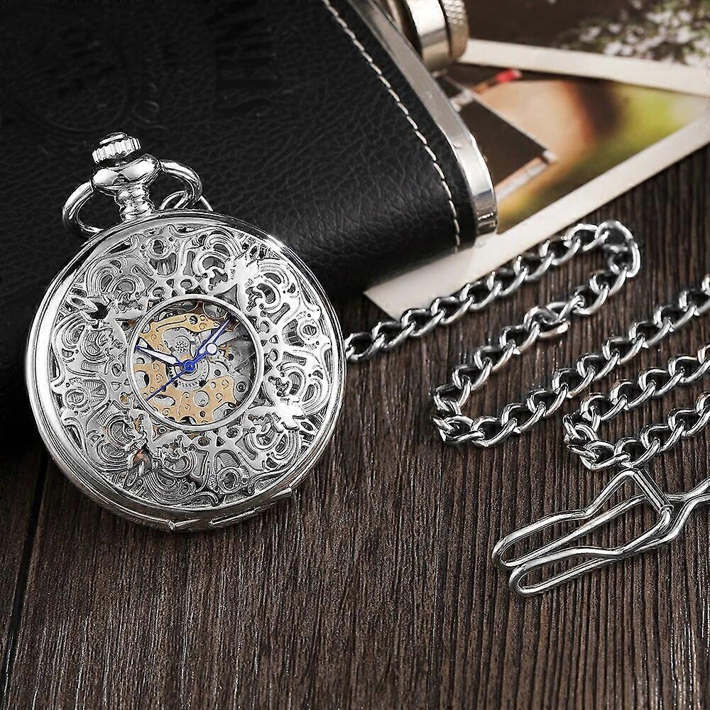 Retro Mechanical Pocket Watch Red Cross Hand-winding Silver Edelweiss ...
