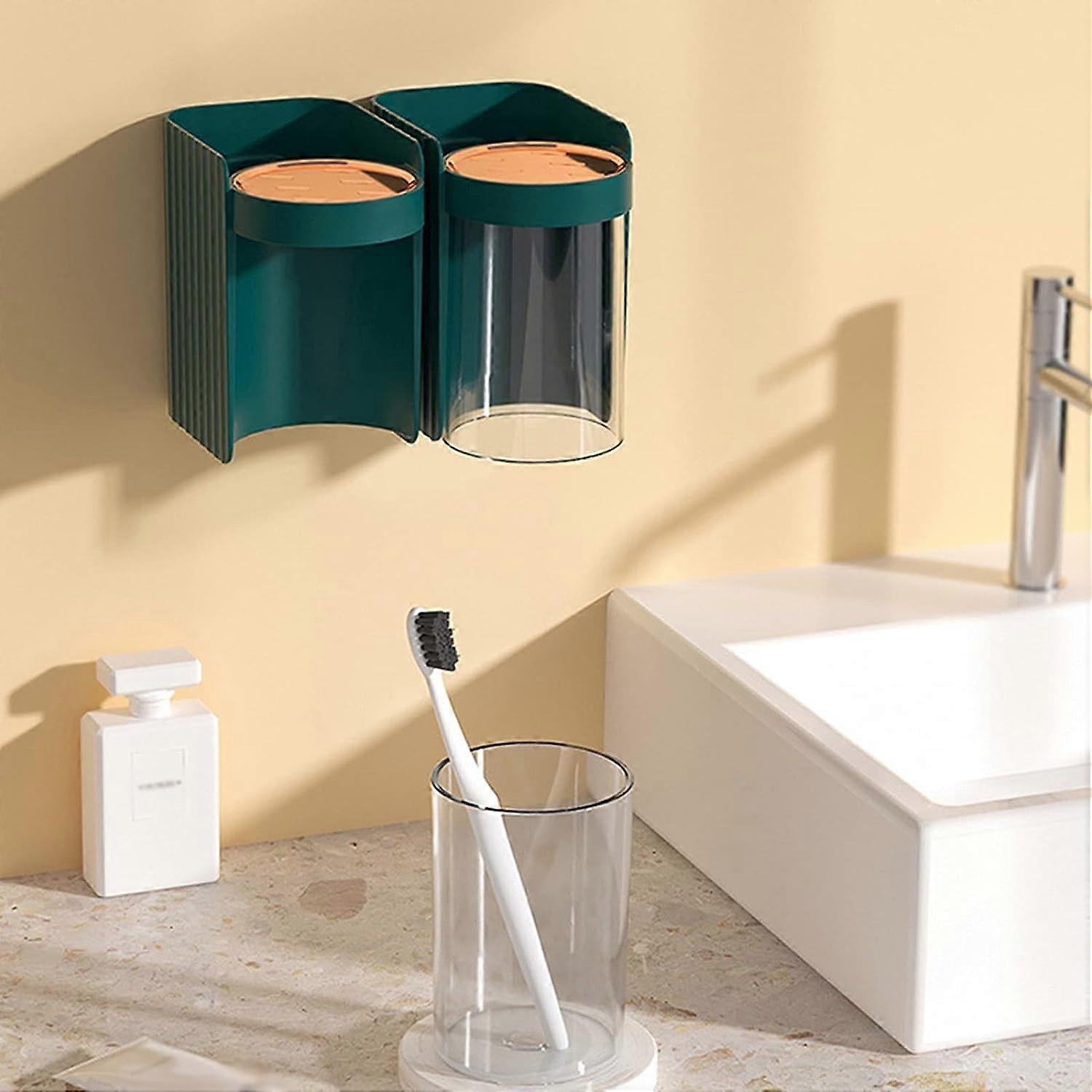Toothbrush Holder with Cup, Wall-Mounted Magnetic Upside Down ...