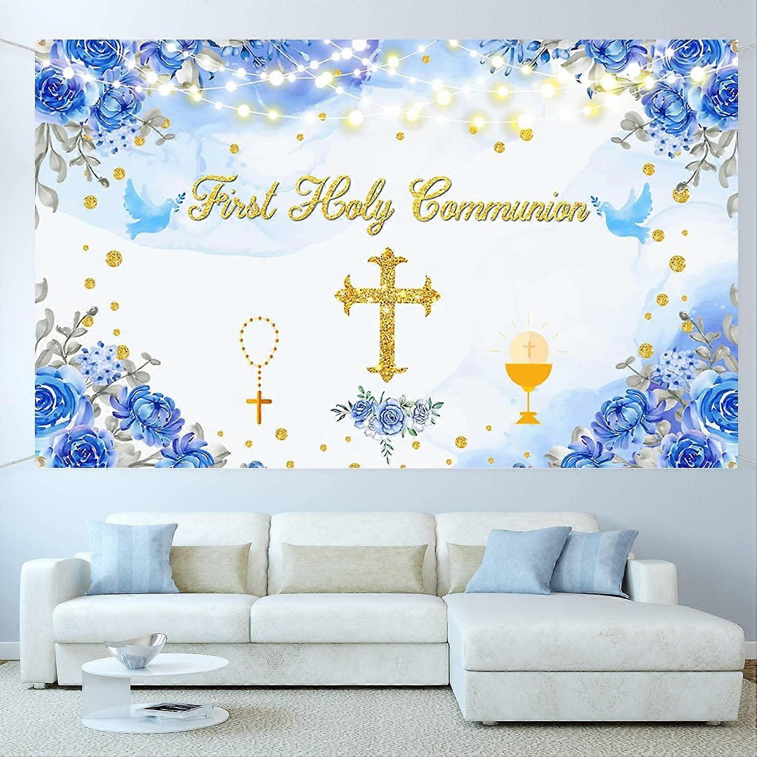 First Holy Communion Backdrop Banner Christening Baptism God Bless ...