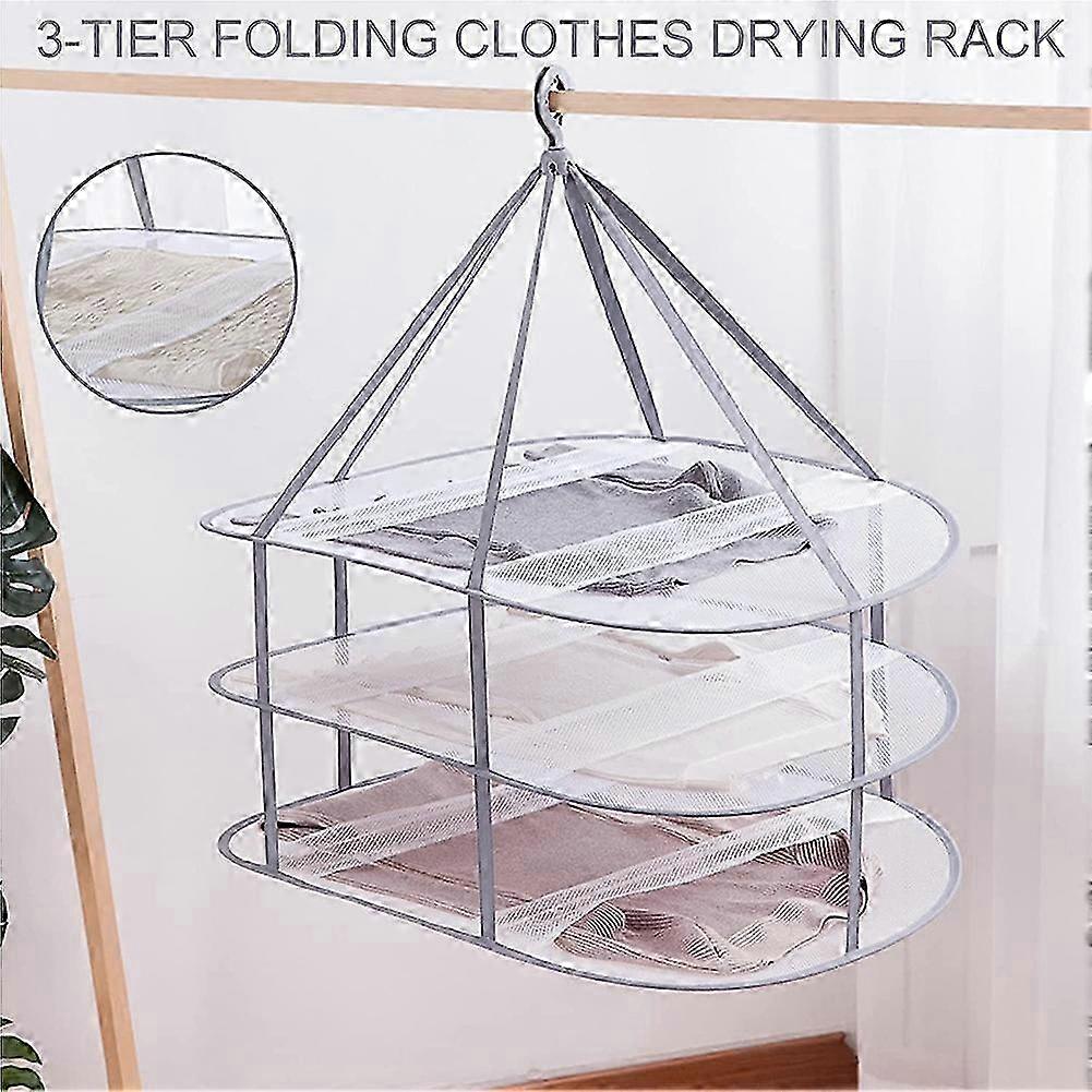 3-tier Sweater Drying Rack Hanging Clothes Hanging Dryer Laundry Mesh ...