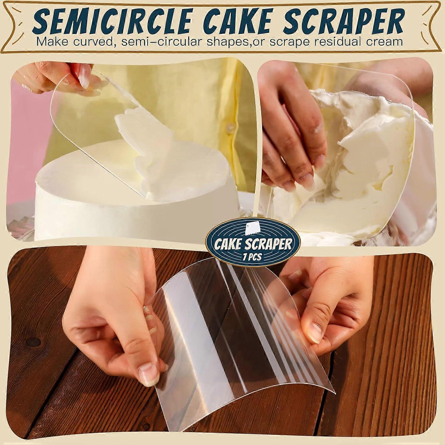 7 Pcs Cake Smoother & Scraper Set - Dough Scraper, Bowl Scraper, Cake Cutter, Spatula, Bench ...