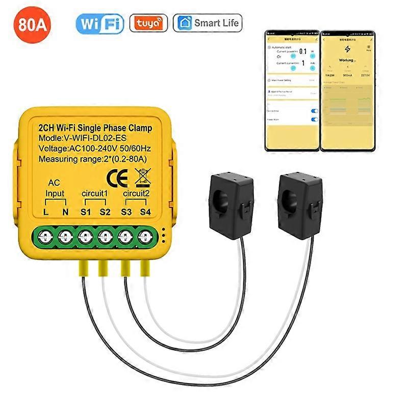 Tuya WiFi Power Meter Monitor 2CH Real-Time Energy Current Monitor ...