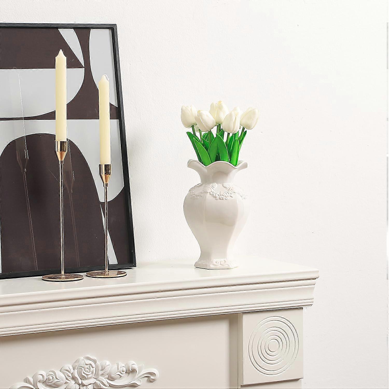 White ceramic vase, farm house vase, decorative vase for modern home ...