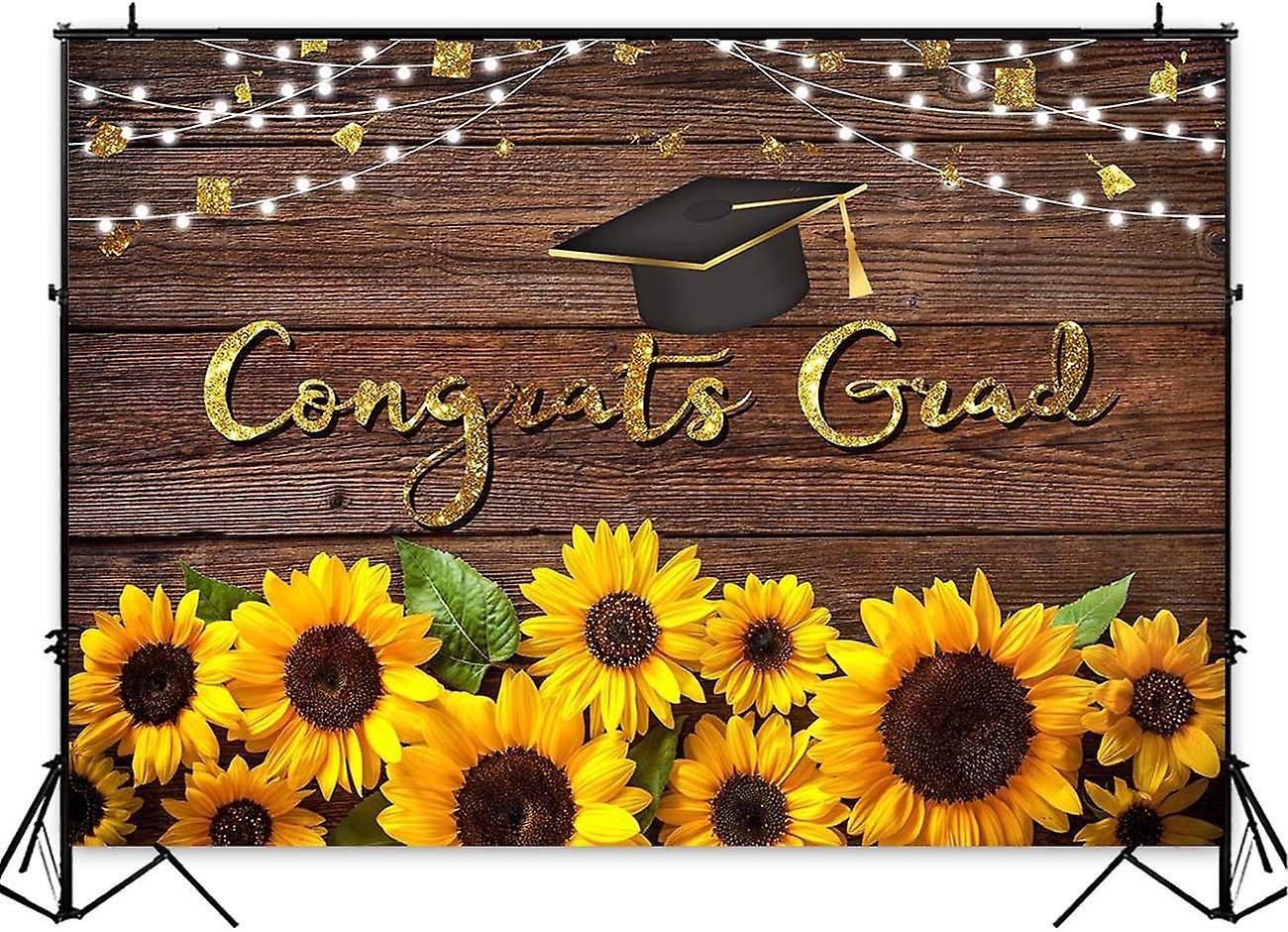 Congrats Graduation Backdrops Rustic Sunflowers Wood Board Banner Class ...
