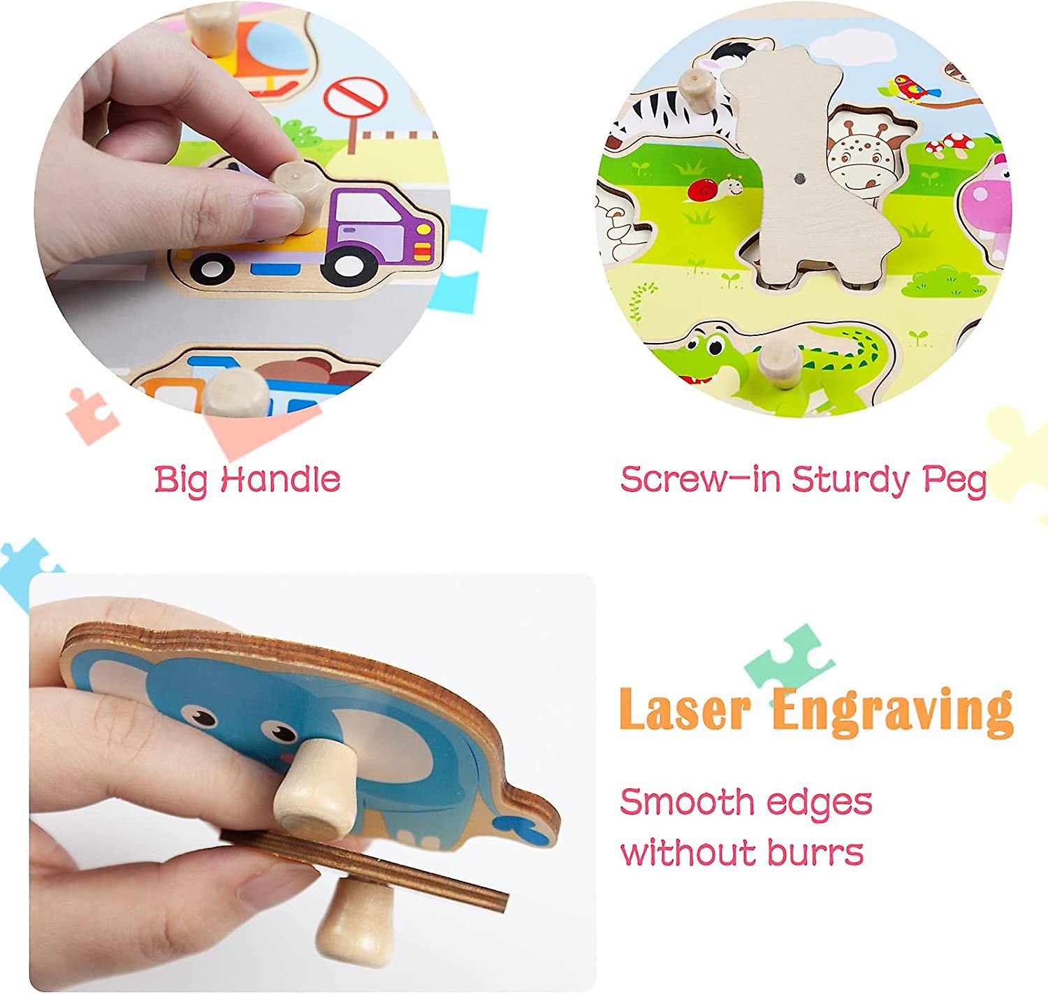 Wooden Toddler Puzzles, Peg Puzzles For Kids Ages 2-4, Number Animal ...