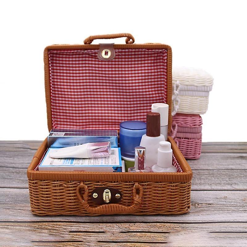 Vintage Rattan Woven Storage Case Makeup Holder Suitcase Sundries ...
