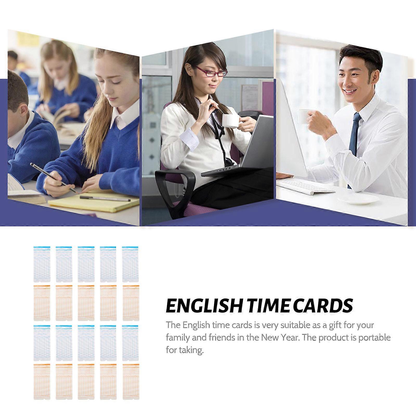 100 Sheets of English Time Cards Attendance Time Cards Double-sided ...