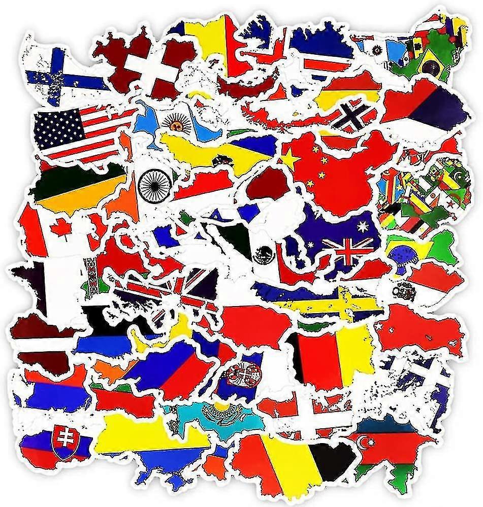 50 Pcs Vinyl National Flag Country Map Stickers World Flag Stickers ...