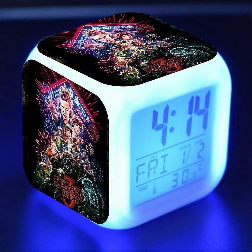 Eleven Figure LED Clock Alarm Colorful Touch Light Desk Watch Stranger ...