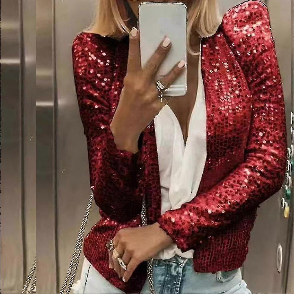 Women Coat Fashion Lady Sparkly Glitter Short Blazer Smooth Lined Lady ...