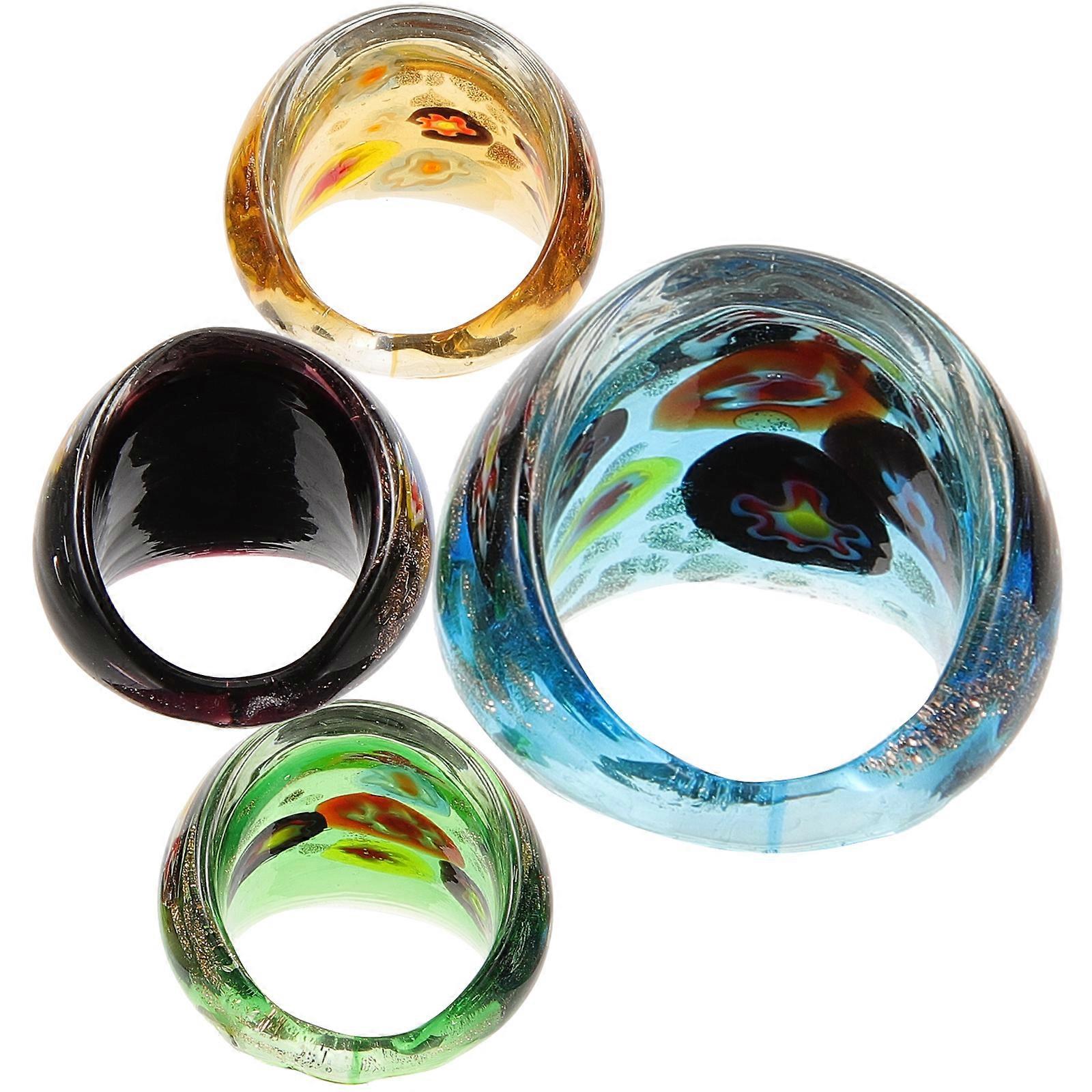 4 pcs Glass Rings Decorative Glass Finger Rings Women Glass Rings ...