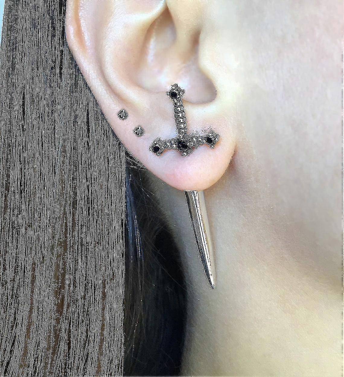 Gothic Kinitial Sword Earrings Vintage Cool Punk Crystal Ear Jacket ...