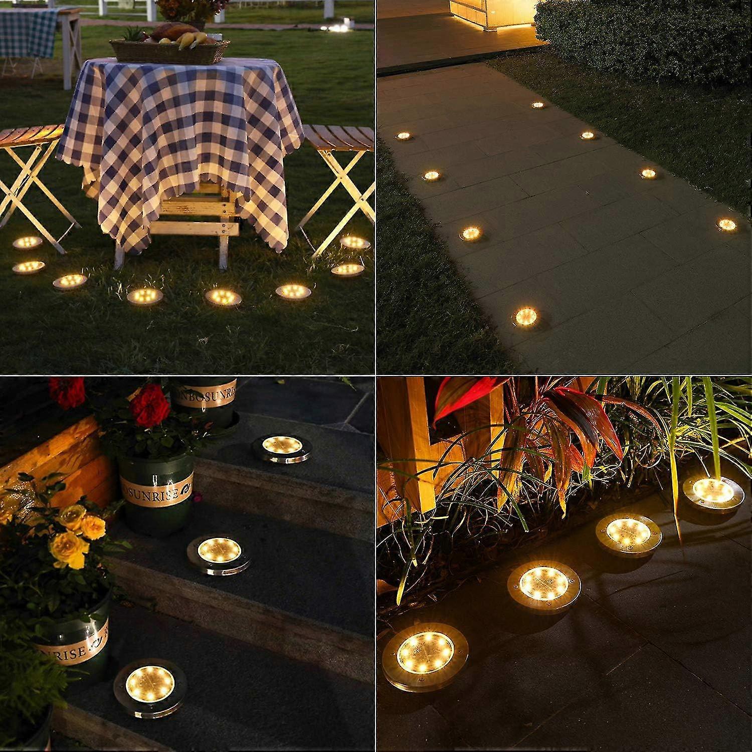 12 Pieces Solar Lights Outdoor Garden, 8 Led Ground Lights 3000k Warm White Waterproof Ip65 ...