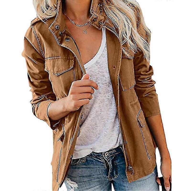 Ladies Snap Buttons Military Jacket Streetwear Fall Coat Long Sleeve Utility Jackets | Fruugo UK