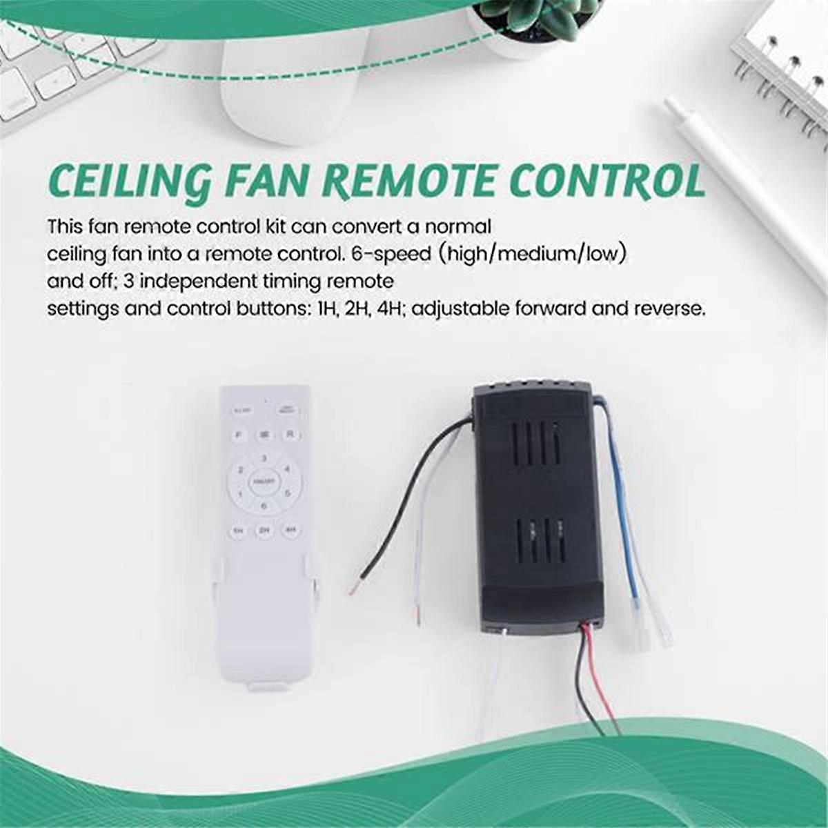 Universal Ceiling Fan Remote Control Kit 40W 6-Speed Timing Function Replacement Remote for DC ...