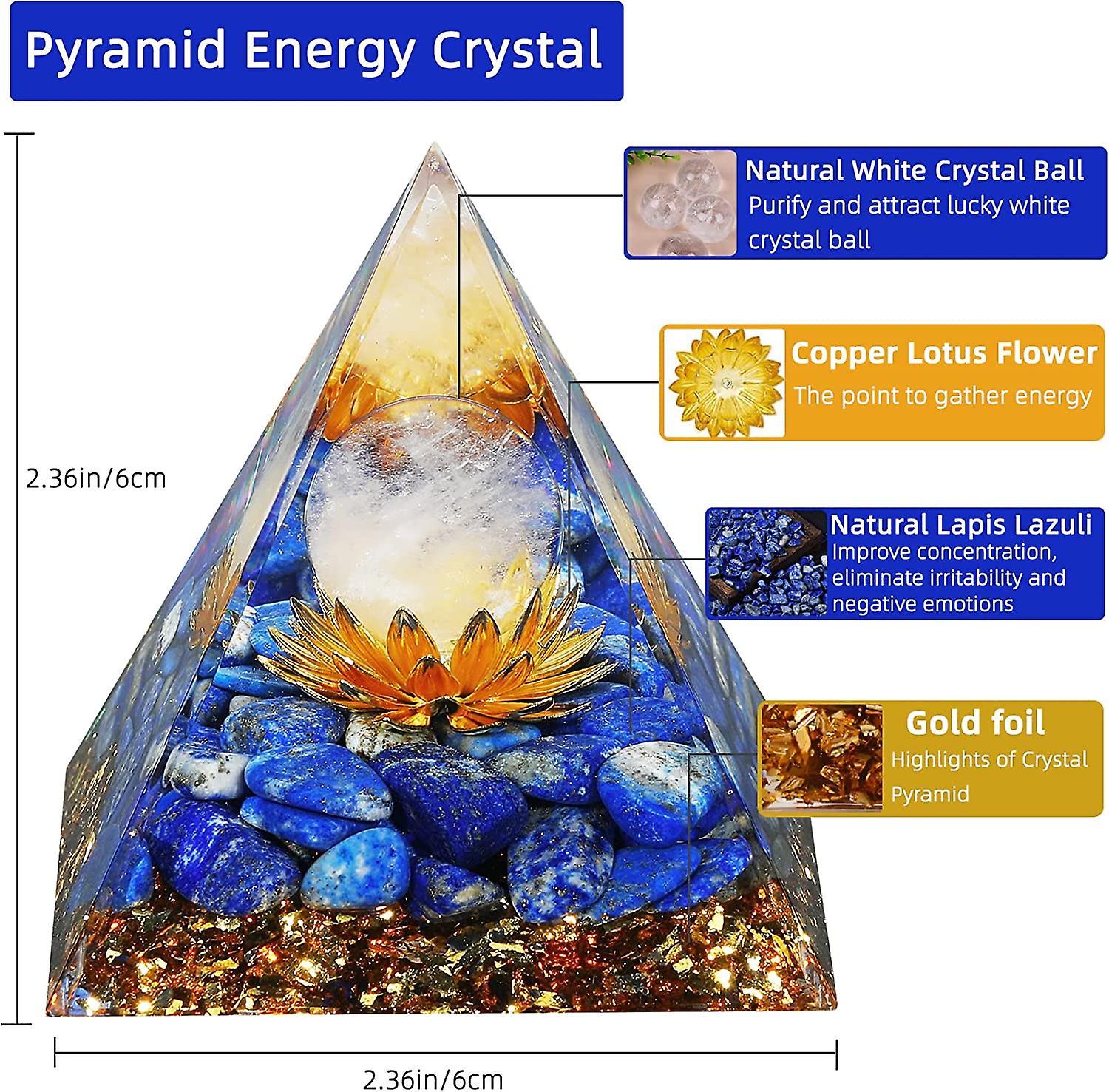 Orgone Pyramid For Positive Energy, Orgonite White Crystal&lapis Lazuli ...