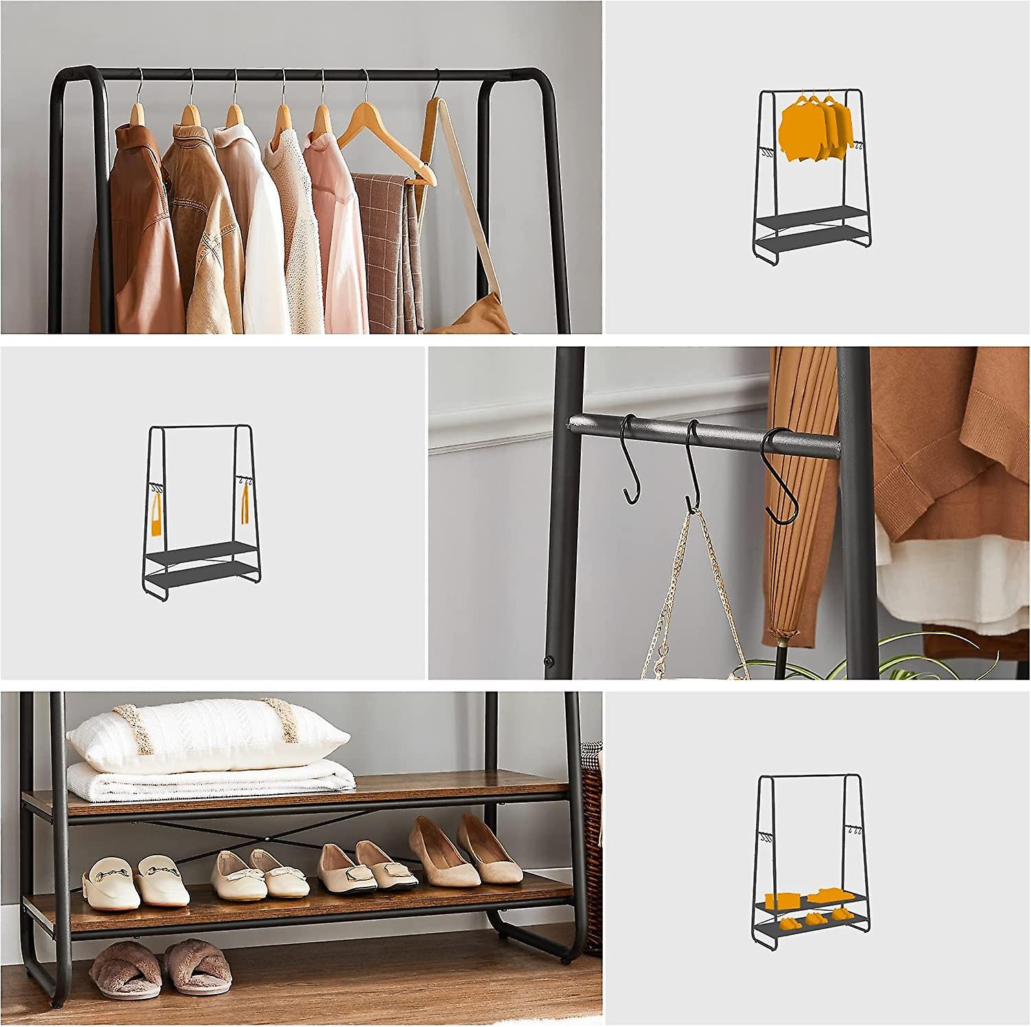 Rustic multifunctional heavy-duty clothes rack with shelves | Fruugo UK