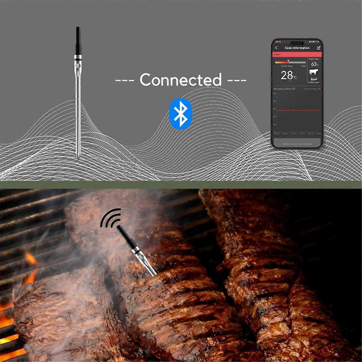 Wireless Food Meat Thermometer Smart Digital Bluetooth BBQ Thermometer ...