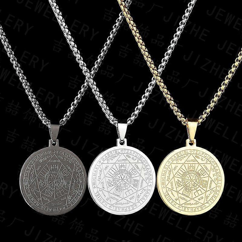 Gold Stainless Steel Round Rune Star Necklace Lucky Solomon Talisman ...